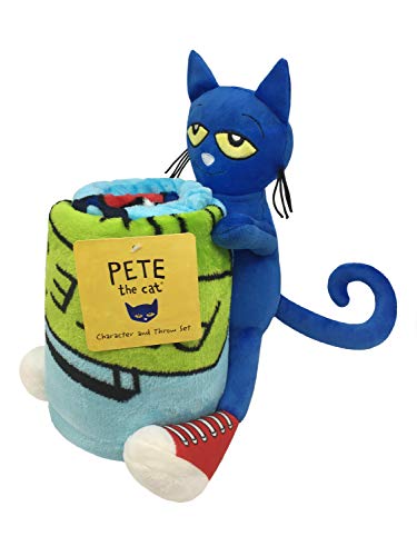 Jay Franco Pete The Cat Rock Out Mini Pillow Buddy and 46 Inch x 60 Inch Throw Set - Kids Super Soft 2 Piece Blanket Set