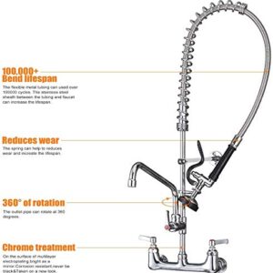 MSTJRY Commercial Sink Faucet with Pre Rinse Sprayer: 35"Height 8"Adjustable Center 12"Swivel Spout Wall Mount Pre Rinse Faucet-Perfect for 2/3 Compartment Sink (Polished Chrome,Stainless Steel&Brass)