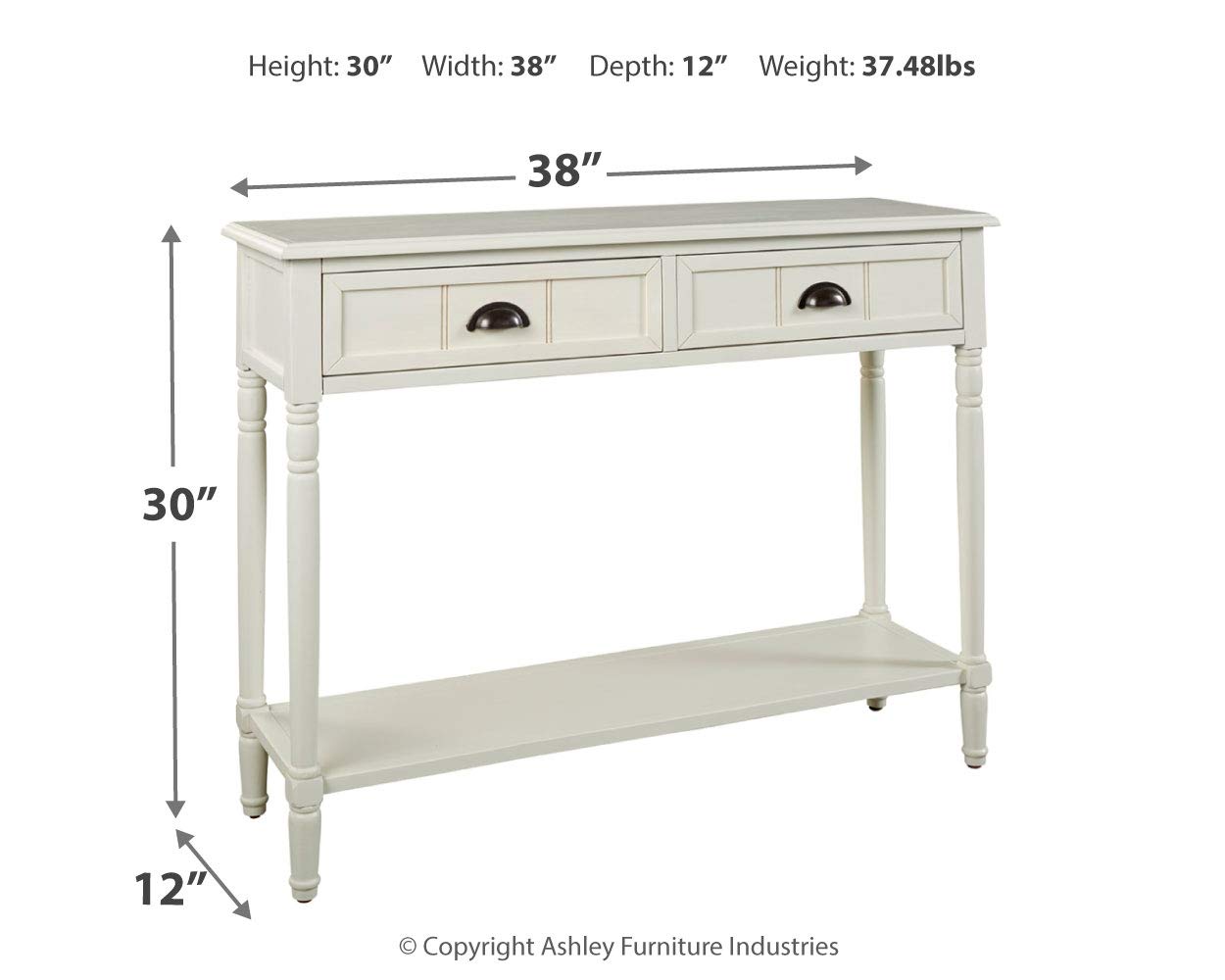 Signature Design by Ashley Goverton Vintage Casual 2 Drawer Console Sofa Table, White