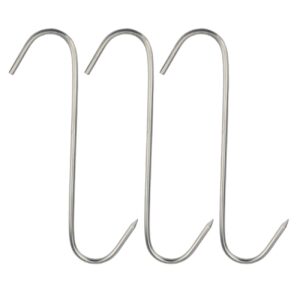 Tinsow 2pcs Stainless Steel Double Hooks + 3pcs S-Hooks for Bacon Hams Meat Processing Butcher Hook Hanging Drying BBQ Grill Cooking Smoker Hook Tool