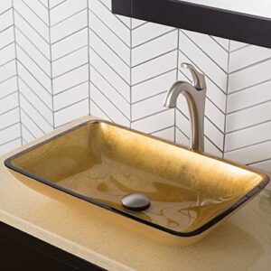 KRAUS 22-inch Rectangular Gold Glass Bathroom Vessel Sink and Spot Free Arlo Faucet Combo Set with Pop-Up Drain, Stainless Brushed Nickel C-GVR-210-RE-1200SFS