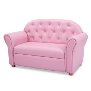 honey joy kids sofa, 2 seat touch couch lounger chair, cute gem studs, children comfy loveseat sofa bed for playroom daycare furniture, mini double foam play couch for princess girls, pink