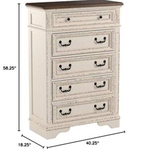 Signature Design by Ashley Realyn French Country Two Tone 5 Drawer Chest of Drawers, Chipped White