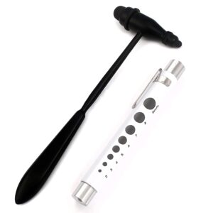 laja imports lightweight tromner percussion reflex hammer black color & led pen light pupil gauge 'white color for nurses, ems, students, emergency room