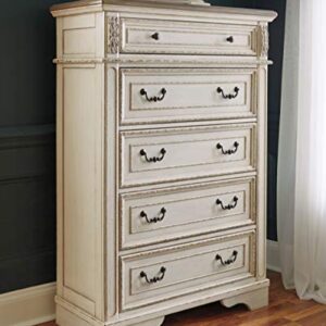 Signature Design by Ashley Realyn French Country Two Tone 5 Drawer Chest of Drawers, Chipped White