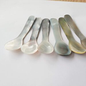 DUEBEL Set of 6 Shining Mother of Pearl MOP 7.5cm x 2cm Shell Spoons for Caviar, Egg Serving (Black)