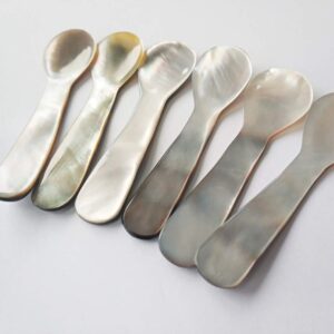 DUEBEL Set of 6 Shining Mother of Pearl MOP 7.5cm x 2cm Shell Spoons for Caviar, Egg Serving (Black)