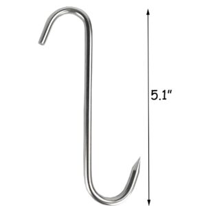 Tinsow 2pcs Stainless Steel Double Hooks + 3pcs S-Hooks for Bacon Hams Meat Processing Butcher Hook Hanging Drying BBQ Grill Cooking Smoker Hook Tool