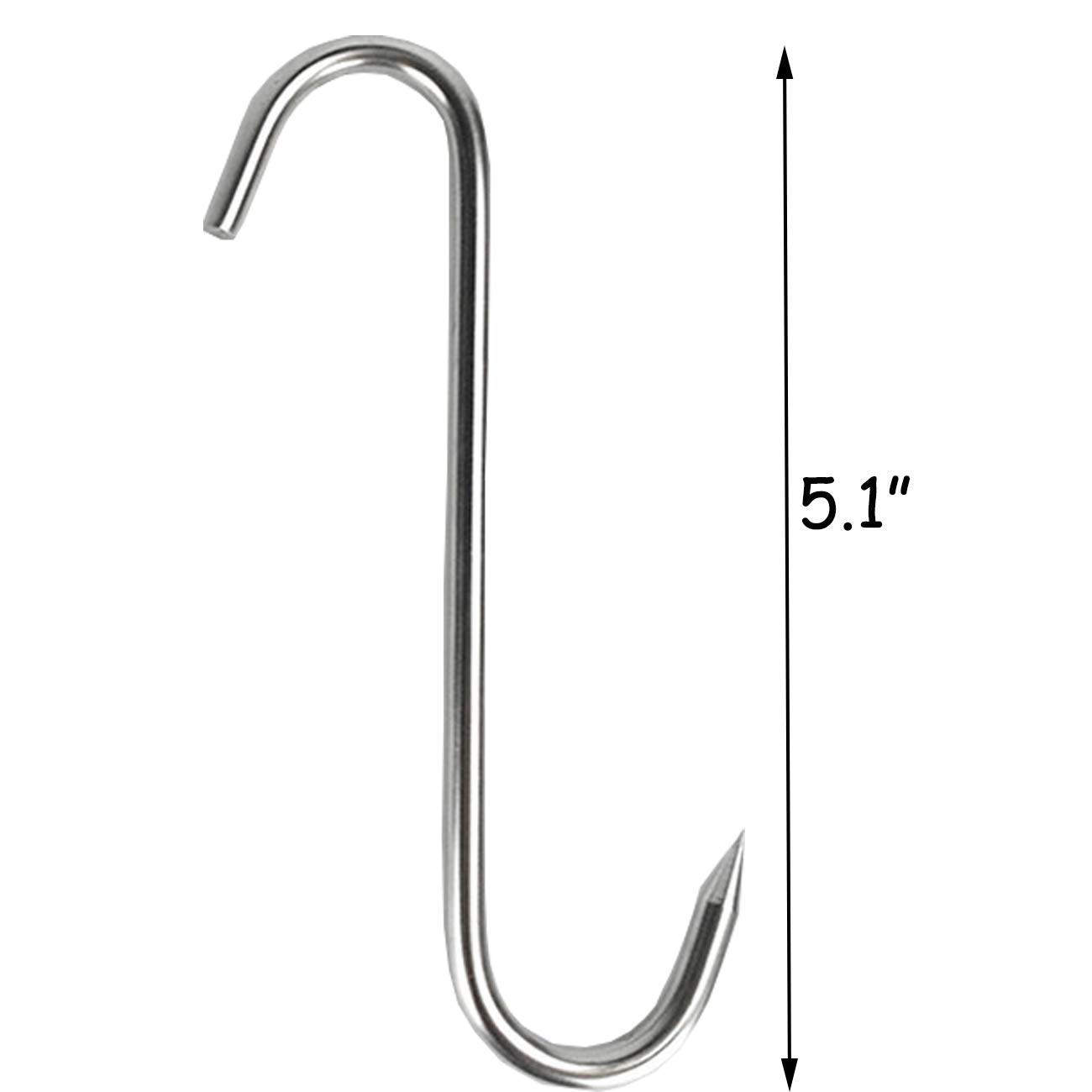 Tinsow 2pcs Stainless Steel Double Hooks + 3pcs S-Hooks for Bacon Hams Meat Processing Butcher Hook Hanging Drying BBQ Grill Cooking Smoker Hook Tool