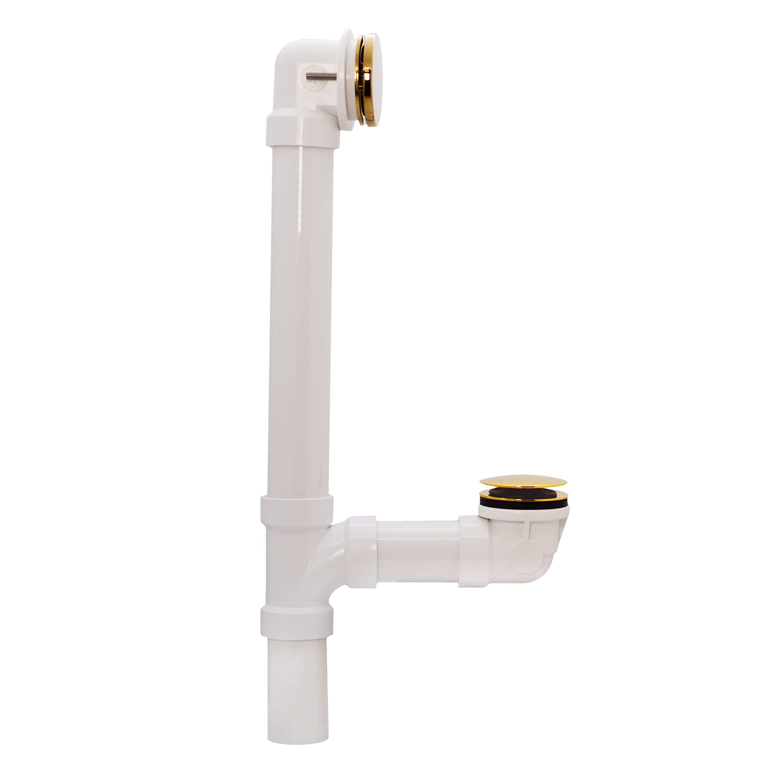 Westbrass 493244H-01 12" & 4" Bath Waste & Overflow Assembly with Tip-Toe Drain Plug and Illusionary Faceplate-SCH. 40 PVC Pipe, 1-Pack, Polished Brass