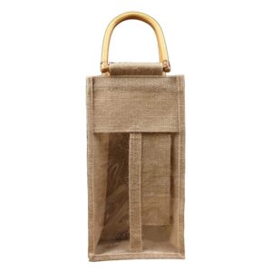 Vpang Eco-Friendly Burlap Wine Bottle Bag Jute Wine Bottle Tote with Cane Handle Gift Packaging Wine Bag Gift Bag Candy Bag for Christmas Holiday Decorations (Double Bottle)