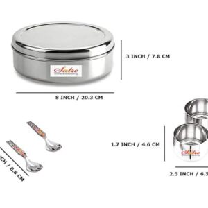 Satre Online and Marketing Stainless Steel Spice Box Without Lid,Stainless Steel Masala Box,Indian Spice Box with 7 Spice Containers and Spoons