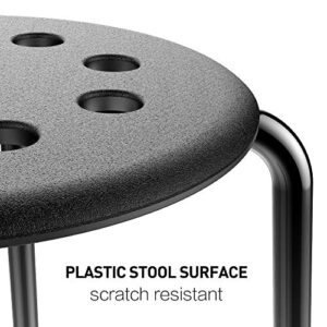 Topeakmart Set of 5 Commercial Plastic Stackable Stools Round Top Backless Stool Metal Leg 17.3in Height Black