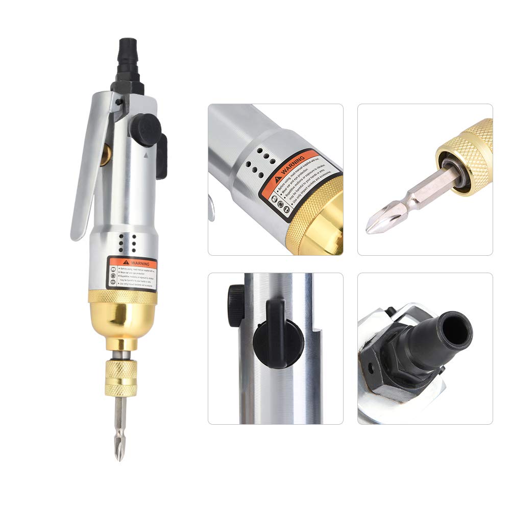 1/4" Pneumatic Screwdriver, Pneumatic Air Screwdriver 8000-10500rpm Reversible Straight Hand Screw Driver for Industry Machine