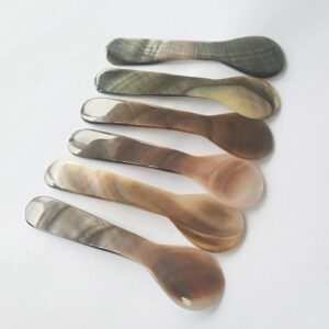 DUEBEL Set of 6 Shining Mother of Pearl MOP 7.5cm x 2cm Shell Spoons for Caviar, Egg Serving (Black)