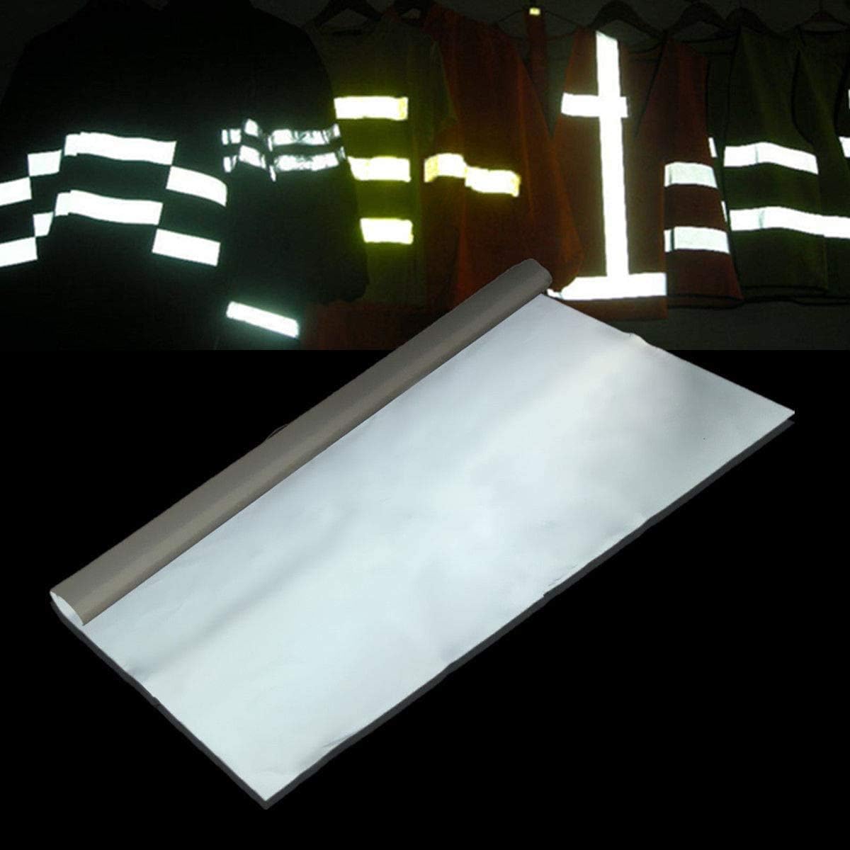 LTKJ 20" Wide Silver Reflective Fabric Safty Strip Gray Sew On Material 1.5'x39" 0.5Mx1M