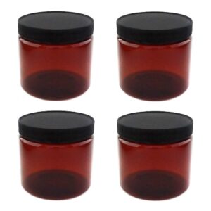 rje international amber plastic jars 16 ounce with black lids (4-pack) refillable empty storage containers with lids for cream, lotions, beauty products, kitchen, arts, crafts supplies