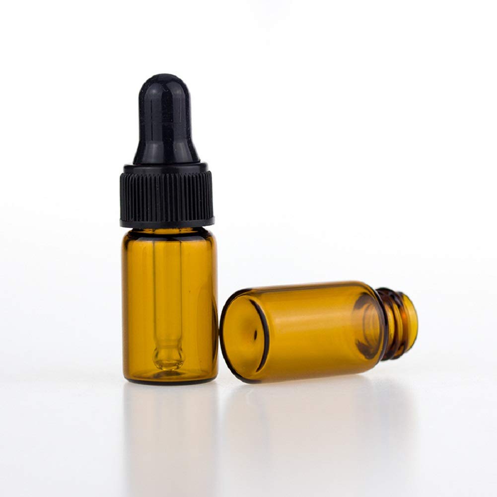 50Pcs Amber Glass Dropping Bottles 3ml Mini Essential Oil Dropper Bottles Empty Travel Perfume Sample Vials Containers with Glass Eye Dropper and Cap in Box(2 Droppers Included)