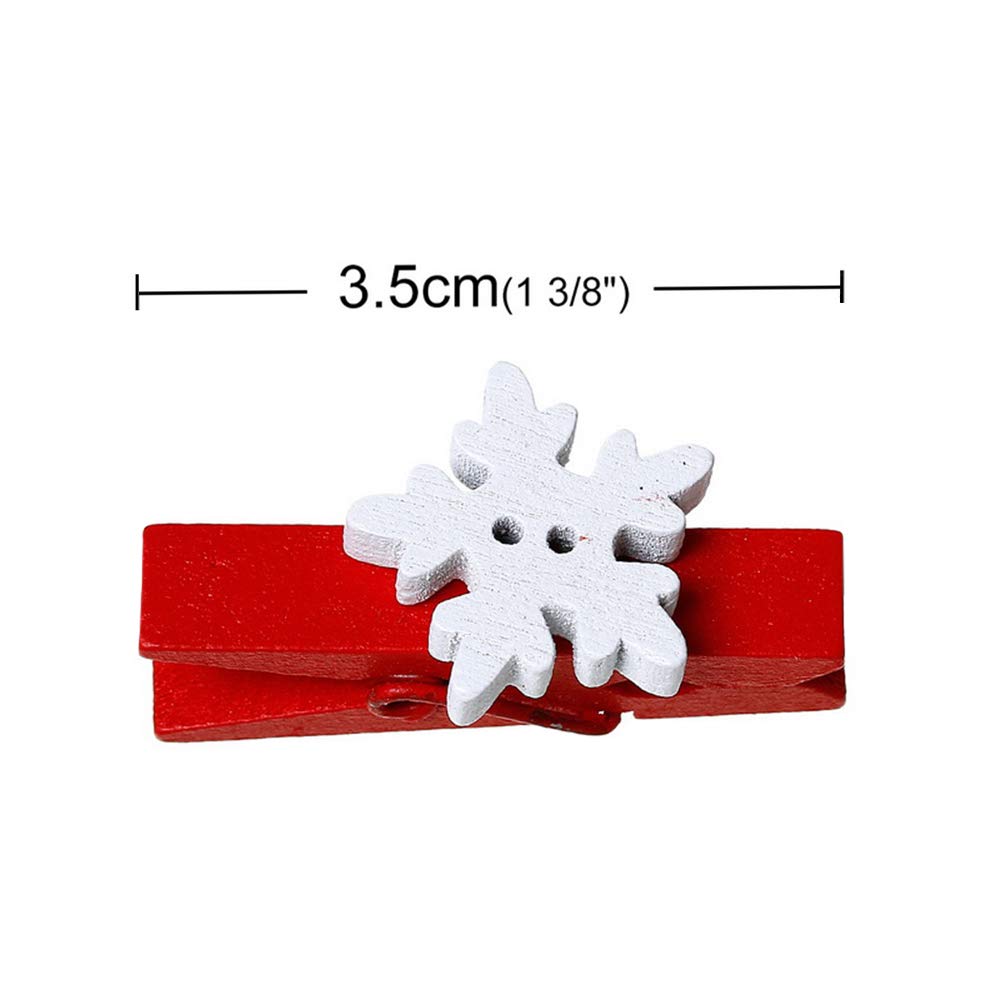 papasgix 50 Pieces Mini Christmas Clothes Pin, Snowflake Wooden Christmas Clips, Small Christmas Clothespin for Photos Pictures Cards DIY Crafts Holiday Decor(Red)