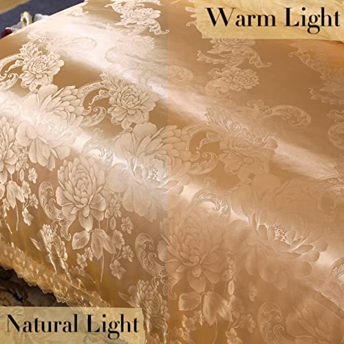 PYCLIFE Queen Duvet Cover,Luxury Bedding,Lace 3-Piece Duvet Covers,Jacquard Bedding Sets (Gold, Queen)