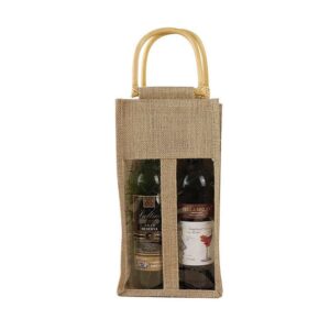 Vpang Eco-Friendly Burlap Wine Bottle Bag Jute Wine Bottle Tote with Cane Handle Gift Packaging Wine Bag Gift Bag Candy Bag for Christmas Holiday Decorations (Double Bottle)