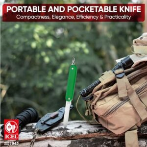 ICEL Multi Purpose Folding Pocket Knife. Green, Great for Camping, Hiking, Fishing and Office.