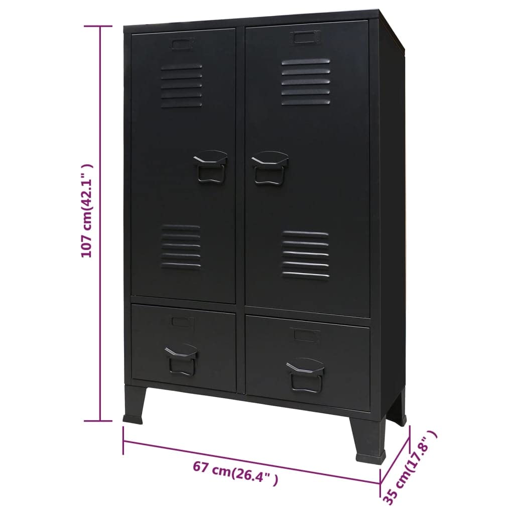 vidaXL Black Wardrobe - Metal Industrial Style Closet with Adjustable Interior Shelves & Drawers, Unique Name Card Holders - Durable & Easy to Assemble