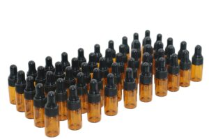 50pcs amber glass dropping bottles 3ml mini essential oil dropper bottles empty travel perfume sample vials containers with glass eye dropper and cap in box(2 droppers included)