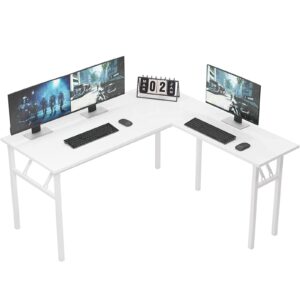 need l shaped desk computer desk, foldable l desk corner desk l shape computer desk work desk home office workstation, white