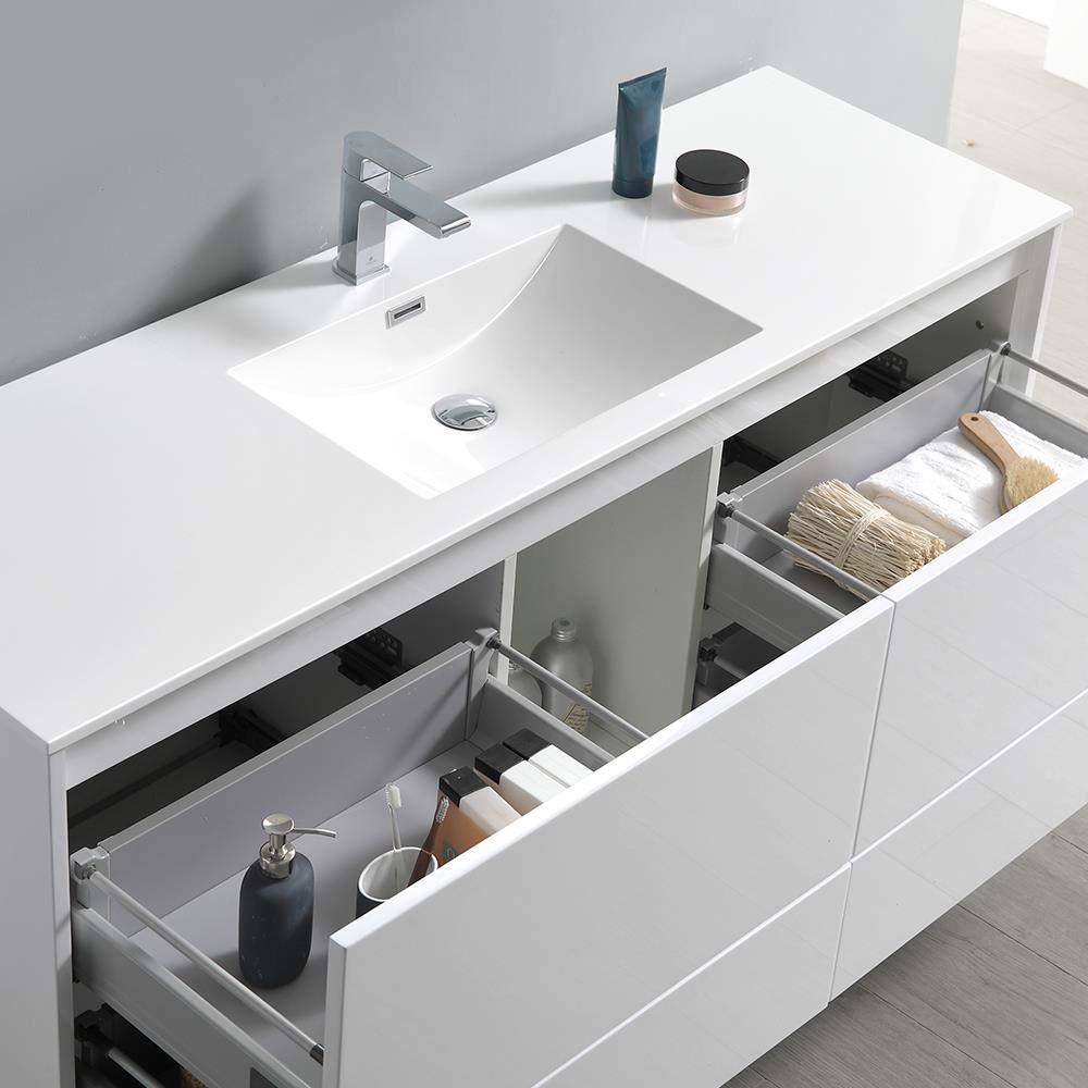 Fresca Catania 60" Glossy White Wall Hung Single Sink Modern Bathroom Vanity w/Medicine Cabinet