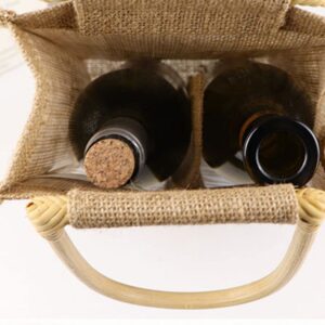 Vpang Eco-Friendly Burlap Wine Bottle Bag Jute Wine Bottle Tote with Cane Handle Gift Packaging Wine Bag Gift Bag Candy Bag for Christmas Holiday Decorations (Double Bottle)