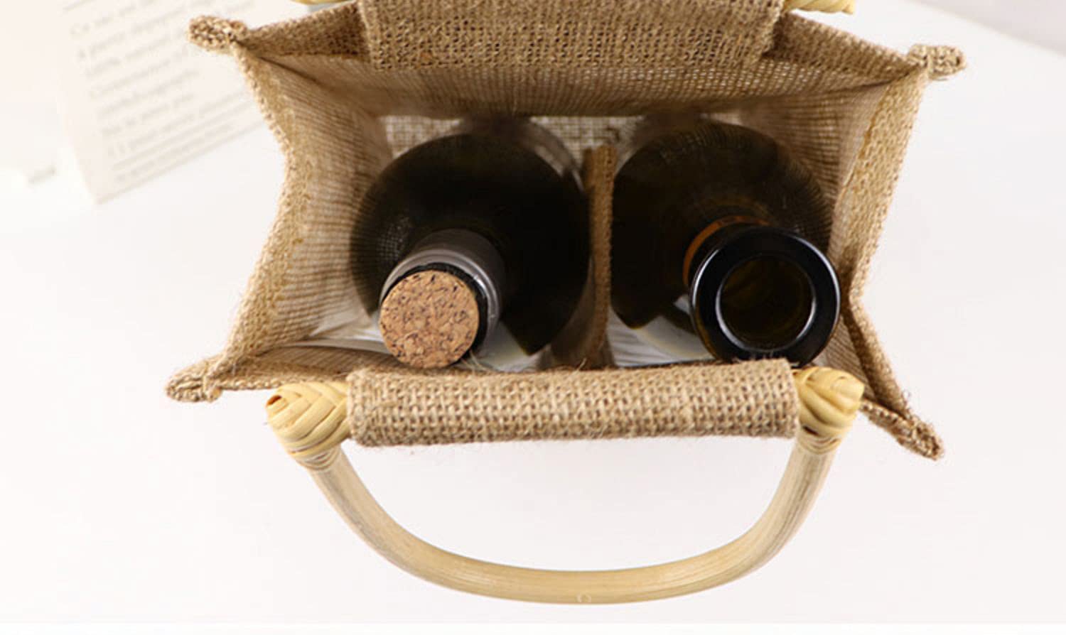 Vpang Eco-Friendly Burlap Wine Bottle Bag Jute Wine Bottle Tote with Cane Handle Gift Packaging Wine Bag Gift Bag Candy Bag for Christmas Holiday Decorations (Double Bottle)