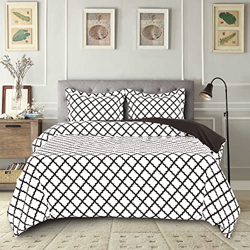 Lux Decor Collection Duvet Cover - 3 Pc King Duvet Cover Set - Soft Microfiber Zipper Closure Bedding - Comforter Cover with Matching Pillow Shams (King/California King, White/Chocolate)