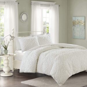 Madison Park Off White Sabrina 3 Piece Tufted Cotton Chenille Duvet Cover Set Cal King