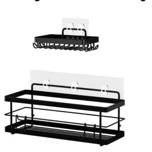 KESOL Shower Caddy + Soap Dish with Hooks Shower Shelf Bathroom Organizer with Hooks,No Drilling Adhesive Shelf,2 Pack (Black)