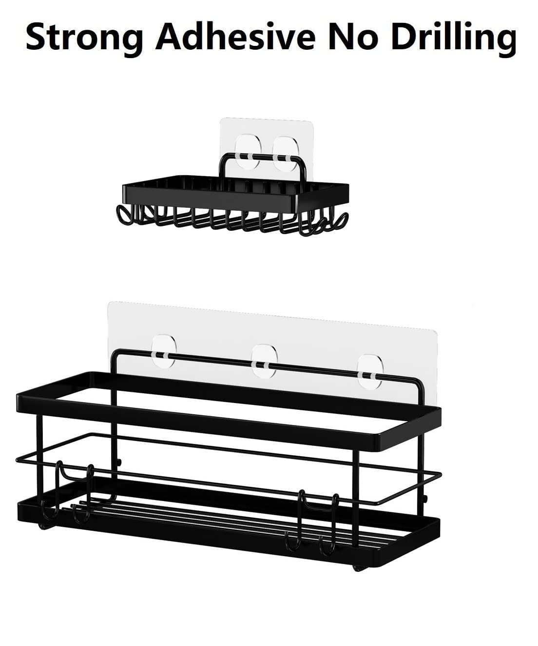 KESOL Shower Caddy + Soap Dish with Hooks Shower Shelf Bathroom Organizer with Hooks,No Drilling Adhesive Shelf,2 Pack (Black)