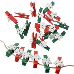 papasgix 50 Pieces Mini Christmas Clothes Pin, Snowflake Wooden Christmas Clips, Small Christmas Clothespin for Photos Pictures Cards DIY Crafts Holiday Decor(Red)