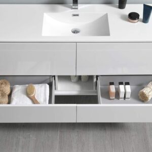 Fresca Catania 60" Glossy White Wall Hung Single Sink Modern Bathroom Vanity w/Medicine Cabinet