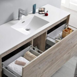 Fresca Catania 60" Rustic Natural Wood Wall Hung Single Sink Modern Bathroom Vanity w/Medicine Cabinet - Faucet Sold Separately