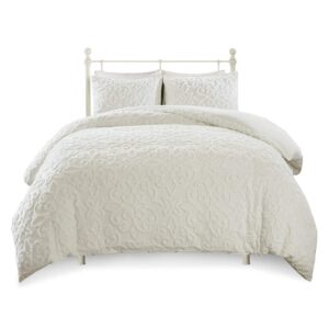 madison park off white sabrina 3 piece tufted cotton chenille duvet cover set cal king