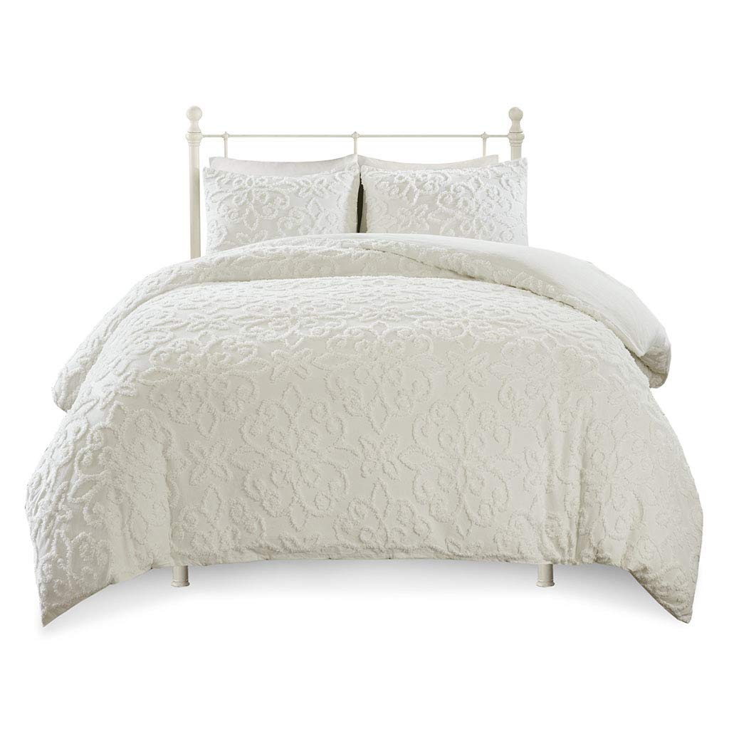 Madison Park Off White Sabrina 3 Piece Tufted Cotton Chenille Duvet Cover Set Cal King