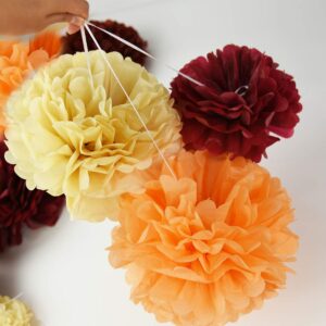 Fall Birthday Party Decorations Burgundy Champagne Orange Tissue Pom Pom Happy Birthday Banner Fall Party Decorations/30th Birthday Decorations/Burgundy Birthday Decorations