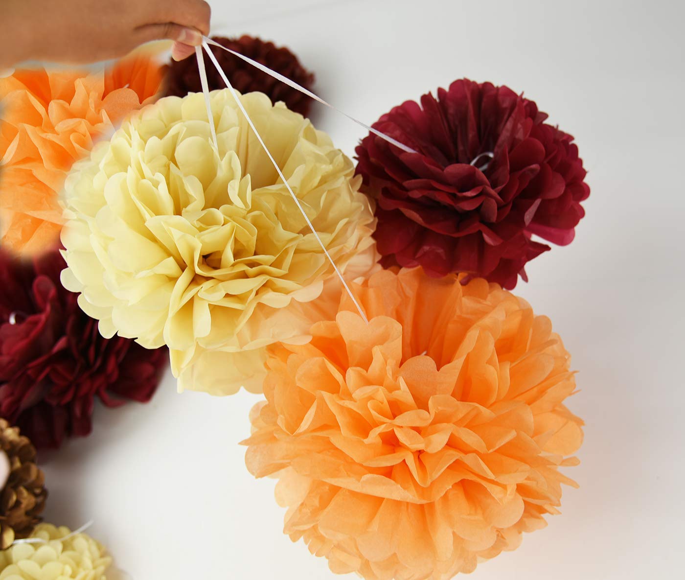 Fall Birthday Party Decorations Burgundy Champagne Orange Tissue Pom Pom Happy Birthday Banner Fall Party Decorations/30th Birthday Decorations/Burgundy Birthday Decorations