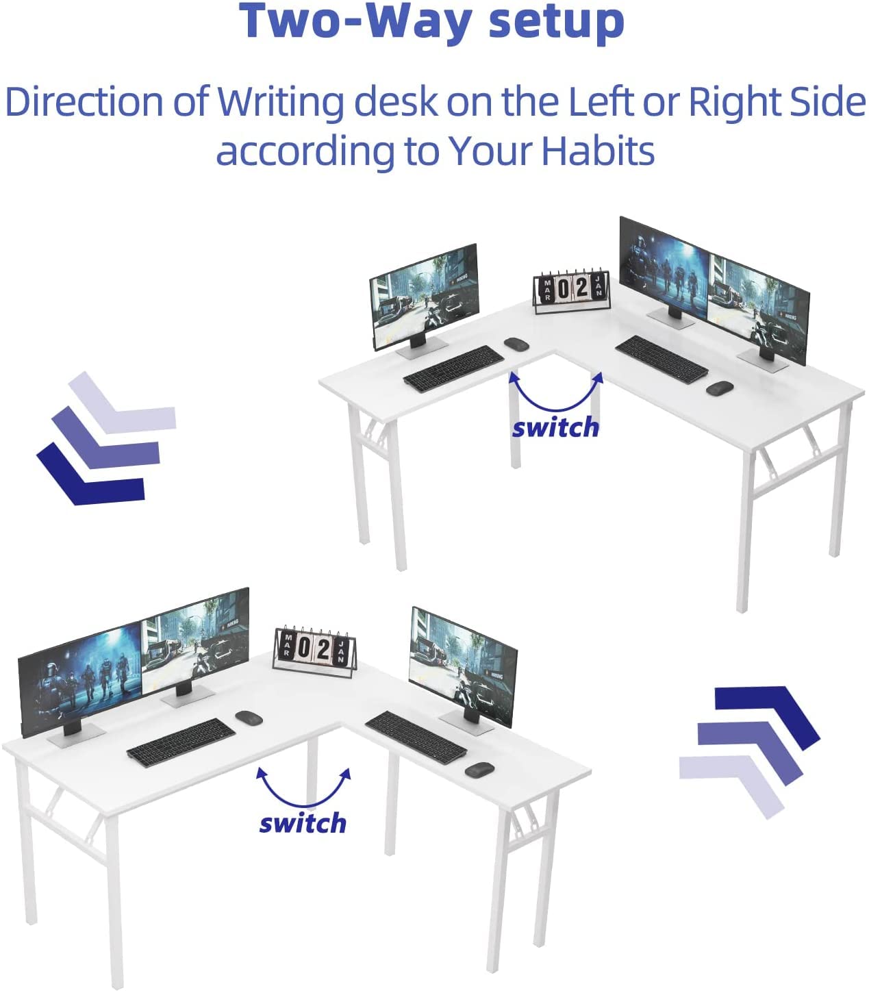 Need L Shaped Desk Computer Desk, Foldable L Desk Corner Desk L Shape Computer Desk Work Desk Home Office Workstation, White