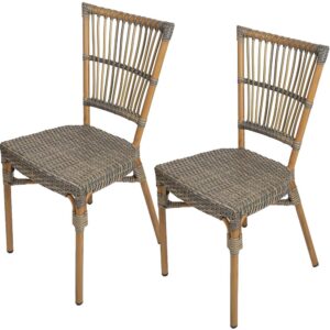 lonabr wicker dining side chairs set of 2 arm less patio french cafe bistro chair with aluminum frame indoor outdoor,brown