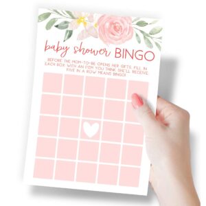 Printed Party Baby Shower Games – Bingo Game for Girl, Baby in Bloom Floral Theme, 50 Cards