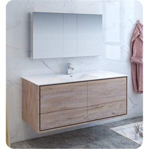 fresca catania 60" rustic natural wood wall hung single sink modern bathroom vanity w/medicine cabinet - faucet sold separately