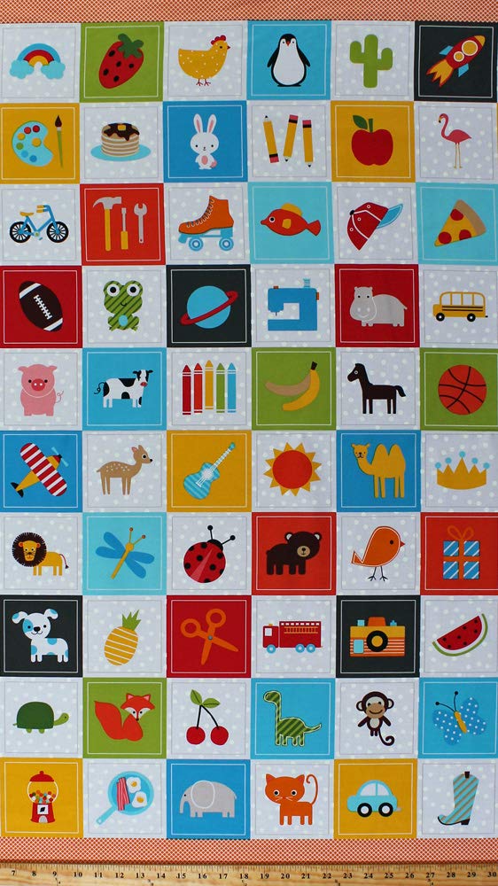 23.5" X 44" I-Spy Panel I Spy Patches Pictures Squares Kids Children's Fun Cotton Fabric Panel (D686.12)