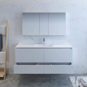 Fresca Catania 60" Glossy White Wall Hung Single Sink Modern Bathroom Vanity w/Medicine Cabinet