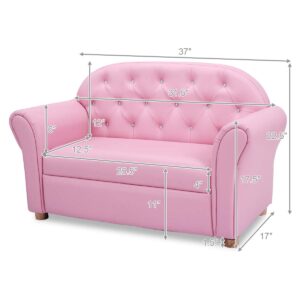 HONEY JOY Kids Sofa, 2 Seat Touch Couch Lounger Chair, Cute Gem Studs, Children Comfy Loveseat Sofa Bed for Playroom Daycare Furniture, Mini Double Foam Play Couch for Princess Girls, Pink